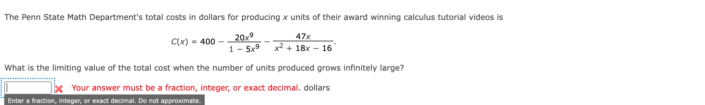Solved The Penn State Math Department's total costs in | Chegg.com