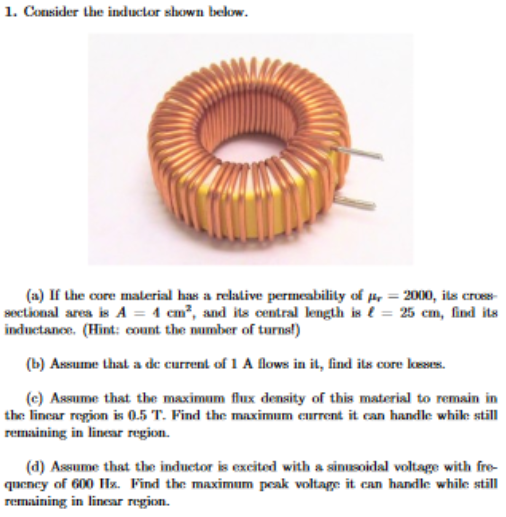 Solved 1. Consider the inductor shown below. (a) If the core | Chegg.com