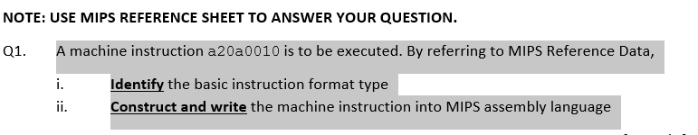 Solved NOTE: USE MIPS REFERENCE SHEET TO ANSWER YOUR | Chegg.com