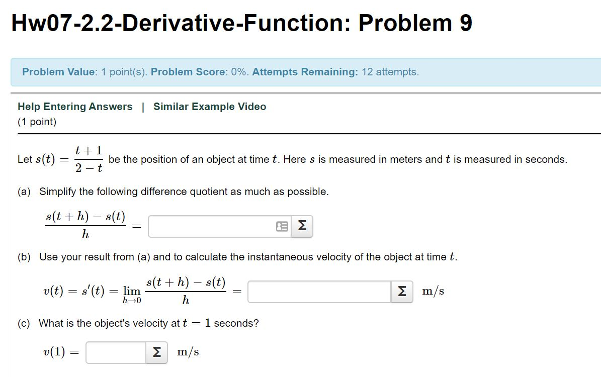 Solved Hw07-2.2-Derivative-Function: Problem 9 Problem | Chegg.com