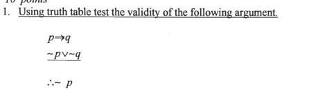 Solved 1. Using truth table test the validity of the | Chegg.com