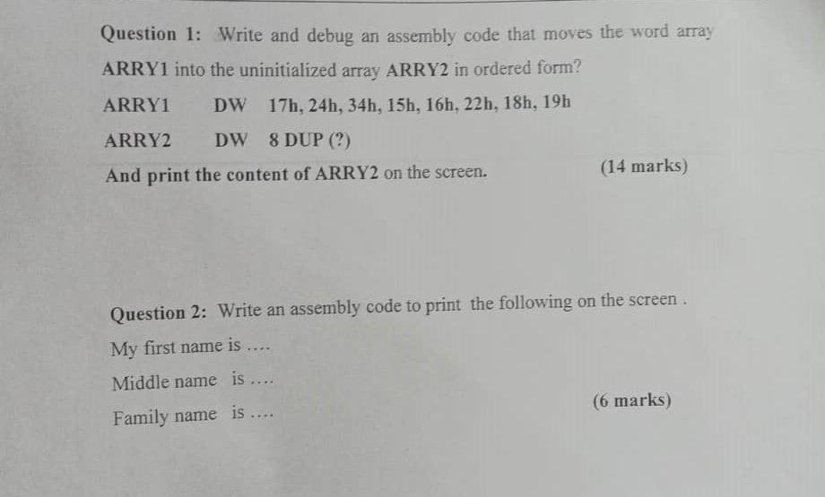 Solved Question 1: Write and debug an assembly code that | Chegg.com