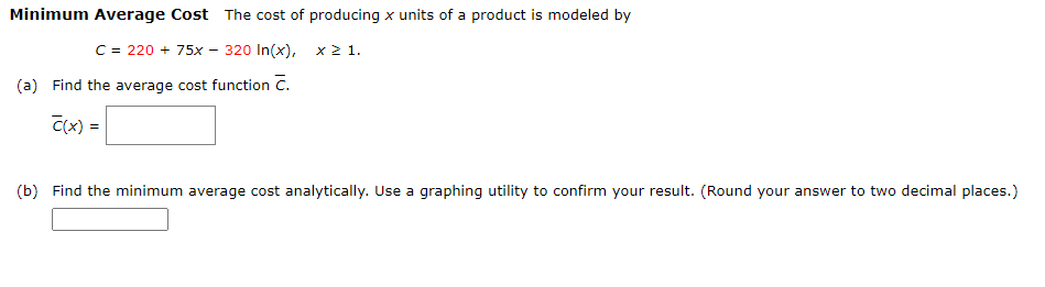 Solved Minimum Average Cost the cost of producing x units of | Chegg.com