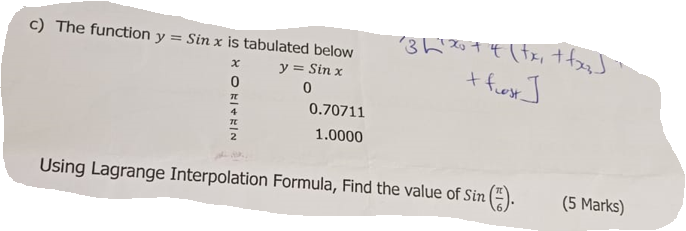 Solved c) The function \\( y=\\sin x \\) is tabulated below | Chegg.com