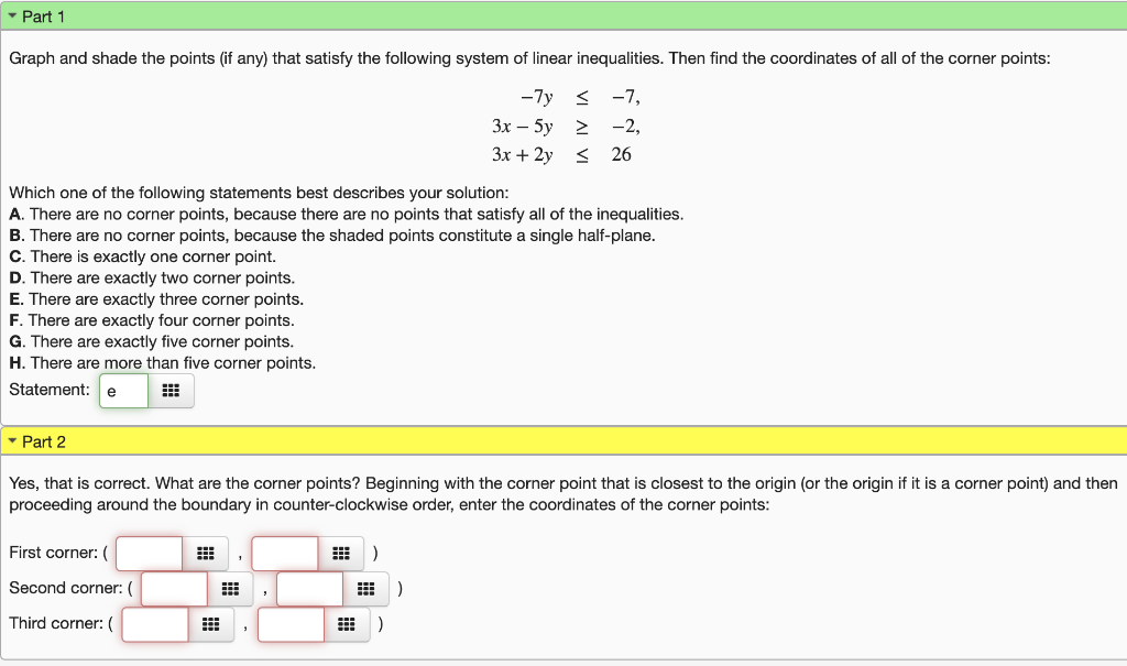 Solved - Part 1 Graph and shade the points (if any) that | Chegg.com
