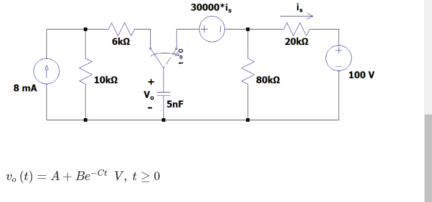 Solved 30000*is is 6kΩ 20kΩ 100 ν 10kΩ 80kΩ 8 mA V. 5ηF υ, | Chegg.com
