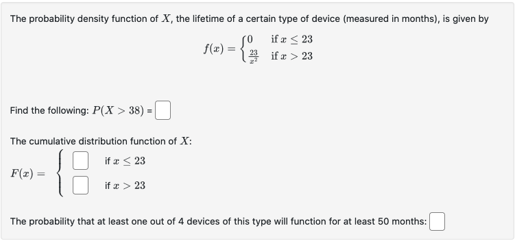 Solved The probability density function of X, the lifetime | Chegg.com