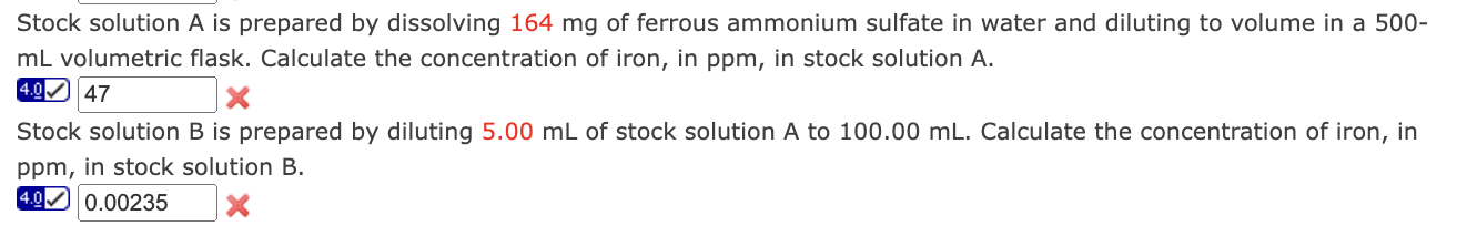 Solved Stock solution A is prepared by dissolving 164mg of | Chegg.com