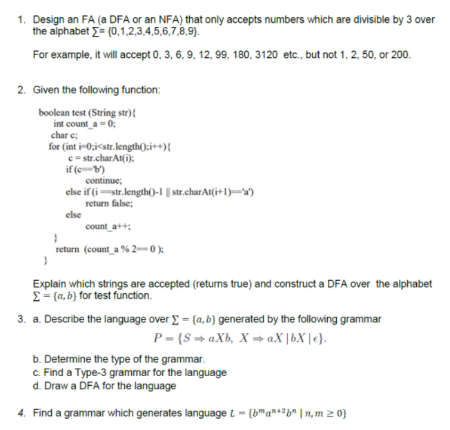 Solved 1. Design an FA (a DFA or an NFA) that only accepts | Chegg.com