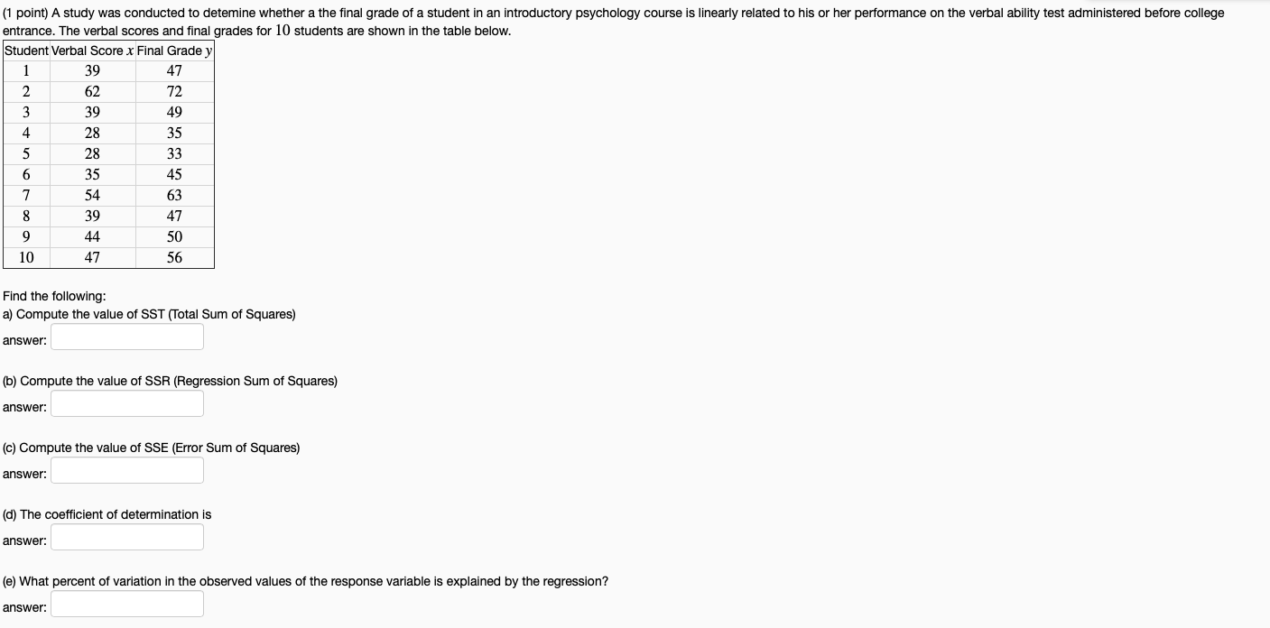 Solved his or her performance on the verbal ability test | Chegg.com