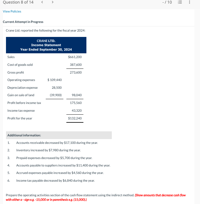 Solved Prepare the operating activities section of the cash | Chegg.com