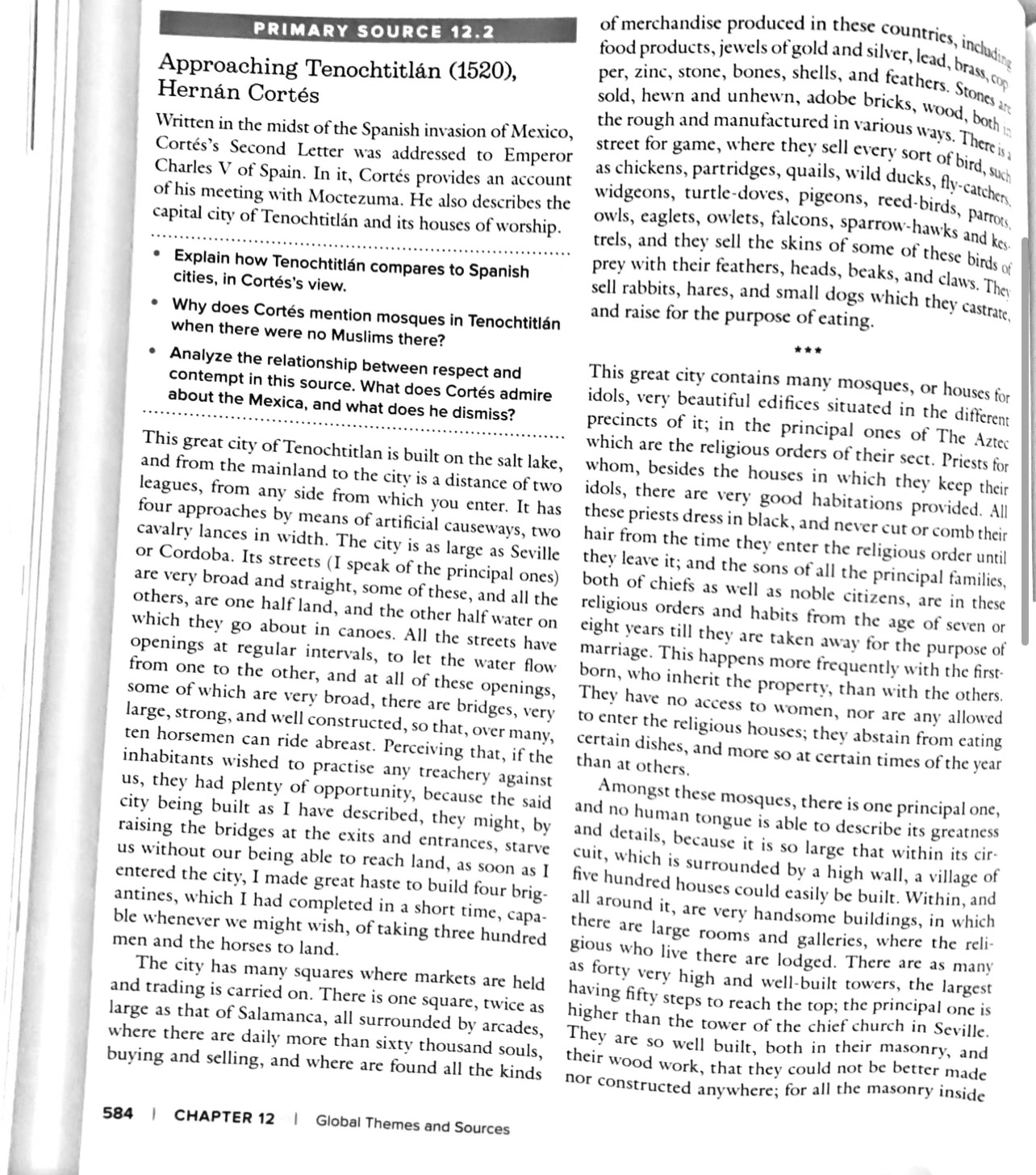Solved PRIMARY SOURCE 12.2 Approaching Tenochtitlán (1520), | Chegg.com