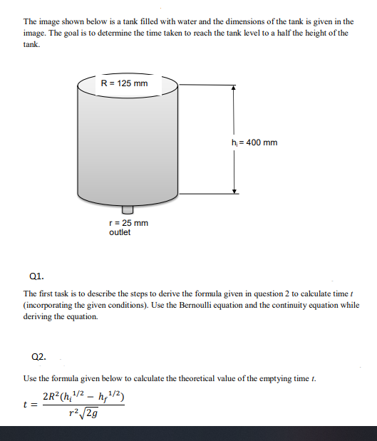 Solved The image shown below is a tank filled with water and | Chegg.com