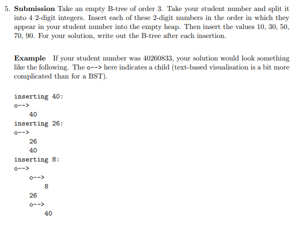 Solved 5. Submission Take an empty B-tree of order 3. Take | Chegg.com