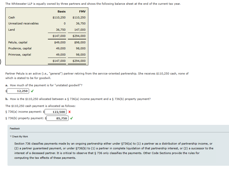 Solved The Whitewater LLP is equally owned by three partners | Chegg.com