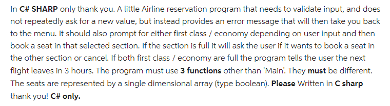 Solved In C\# SHARP only thank you. A little Airline | Chegg.com