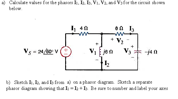 Solved a) Calculate values for the phasors I1, I2, I3, V1, | Chegg.com