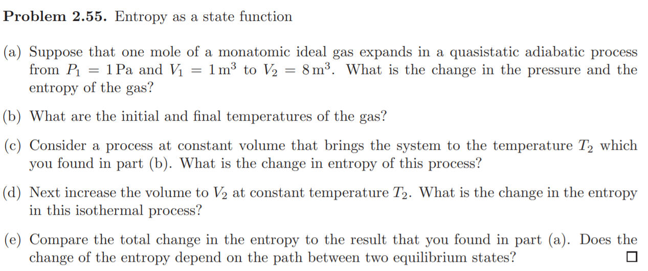 Solved Problem 2.55. Entropy as a state function (a) Suppose | Chegg.com