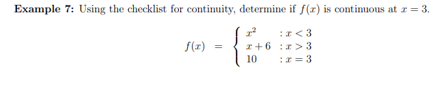 Solved Example 7: Using the checklist for continuity, | Chegg.com
