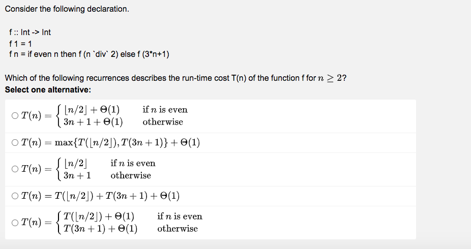 Solved Consider the following declaration. f :: Int -> Int | Chegg.com