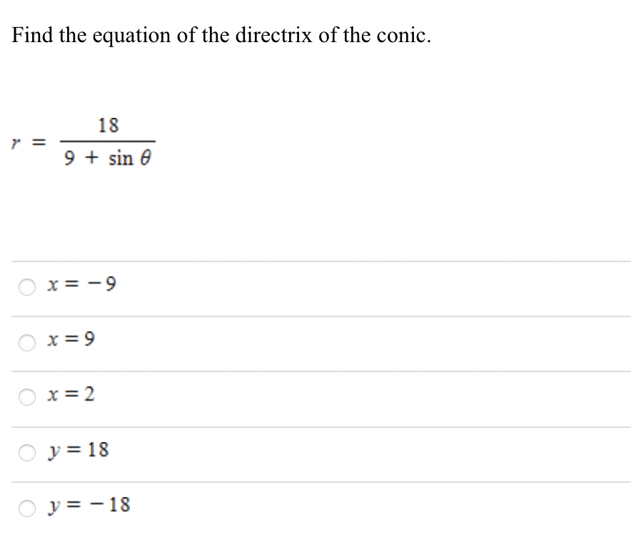 Solved Find the equation of the directrix of the conic. r | Chegg.com