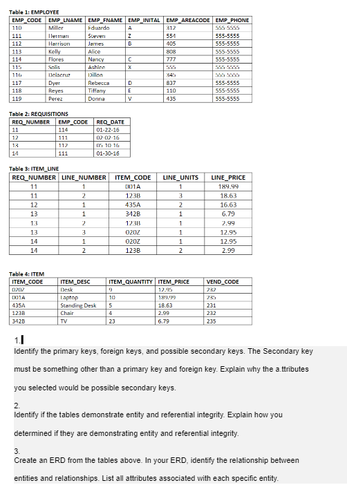 Solved 1. I Identify the primary keys, foreign keys, and | Chegg.com Solved 1. I Identify the primary keys, foreign keys, and | Chegg.com