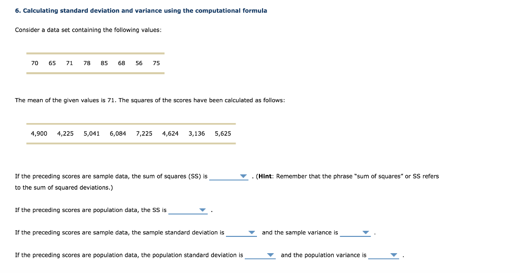 Solved 5. Calculating standard deviation and variance using | Chegg.com
