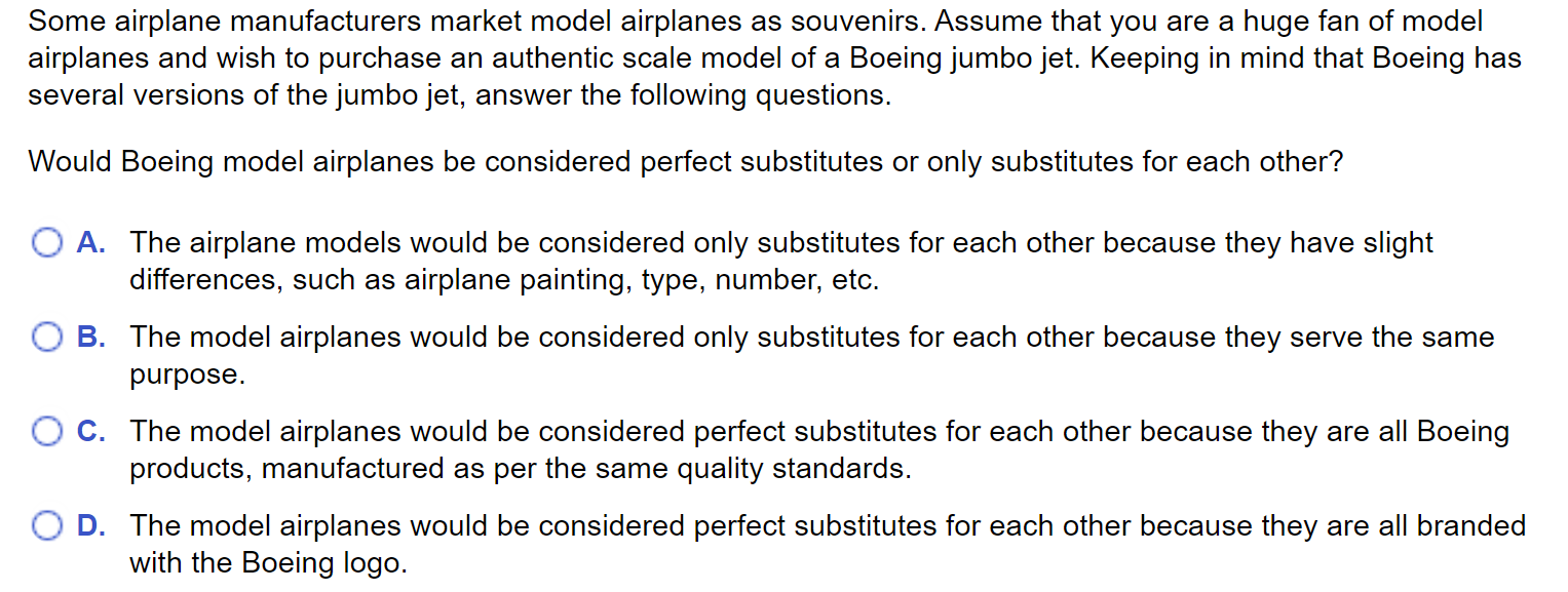 Solved Some airplane manufacturers market model airplanes as | Chegg.com