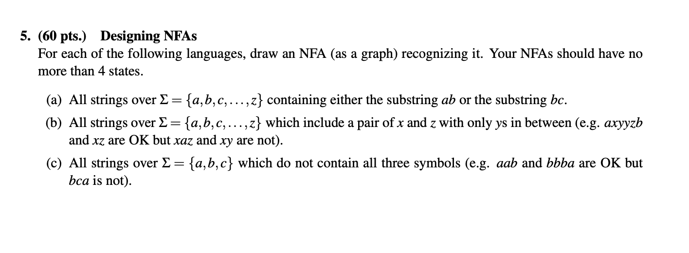 5. (60 pts.) Designing NFAS For each of the following | Chegg.com