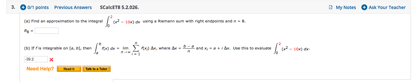 Solved 3. 0/1 points Previous Answers ScalcET8 5.2.026. My | Chegg.com