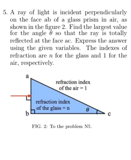 Solved 5. A ray of light is incident perpendicularly on the | Chegg.com