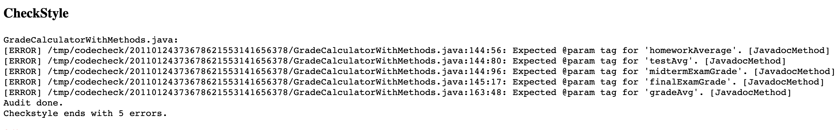Solved Checkstyle Gradecalculatorwithmethodsjava Error