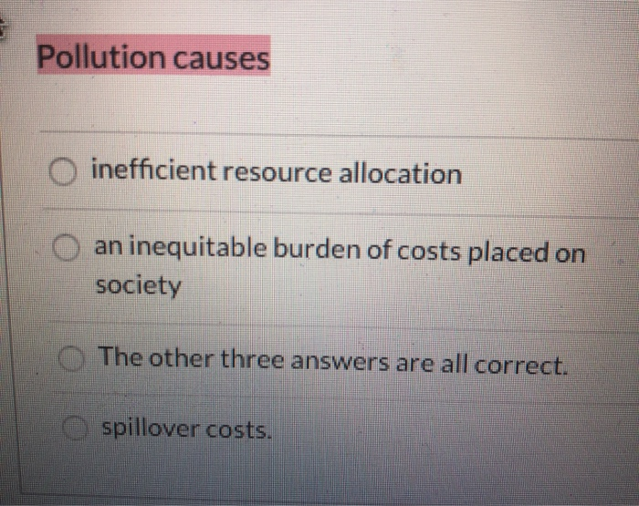 Solved Pollution causes O inefficient resource allocation O | Chegg.com