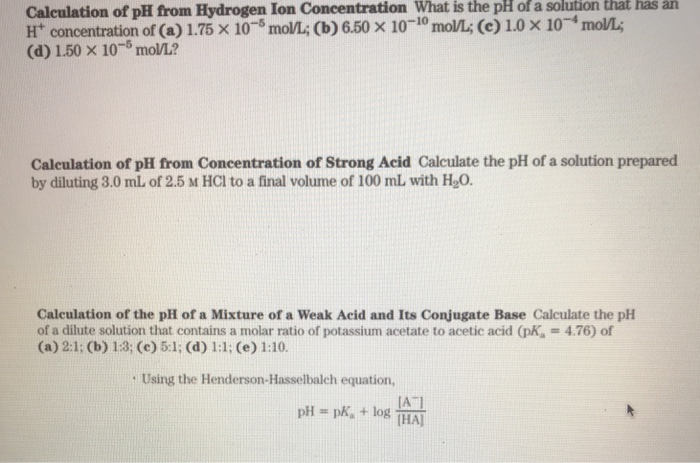 Solved Caleulation of pH from Hydrogen Ion Concentration pH | Chegg.com