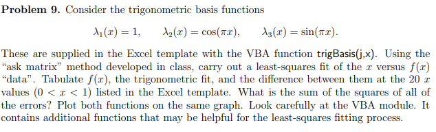 Problem 9. Consider the trigonometric basis functions | Chegg.com