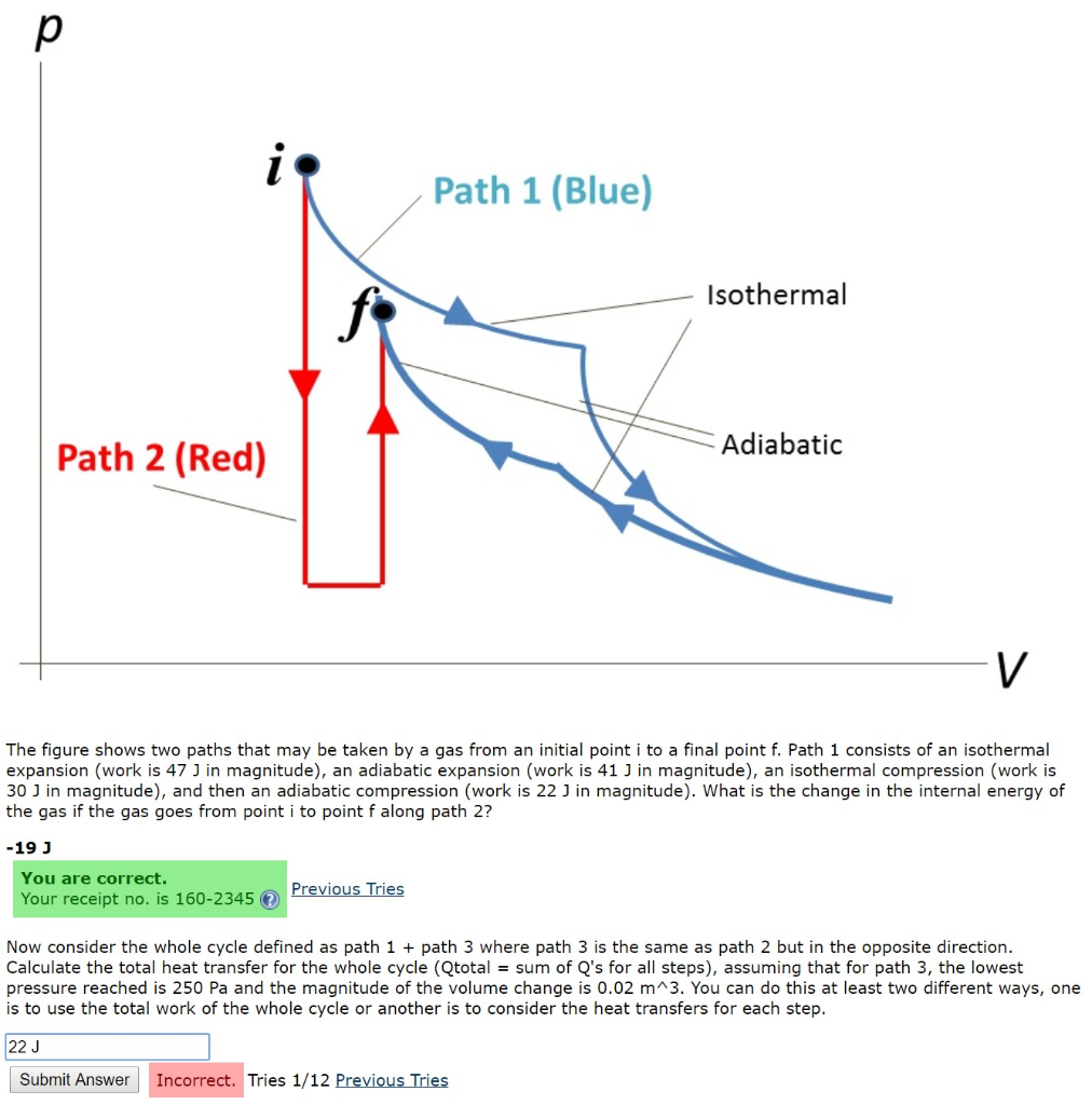 Solved p i Path 1 (Blue) Isothermal Adiabatic Path 2 (Red) V | Chegg.com