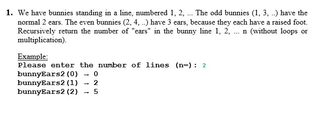 Solved 1. We have bunnies standing in a line, numbered 1. 2. | Chegg.com