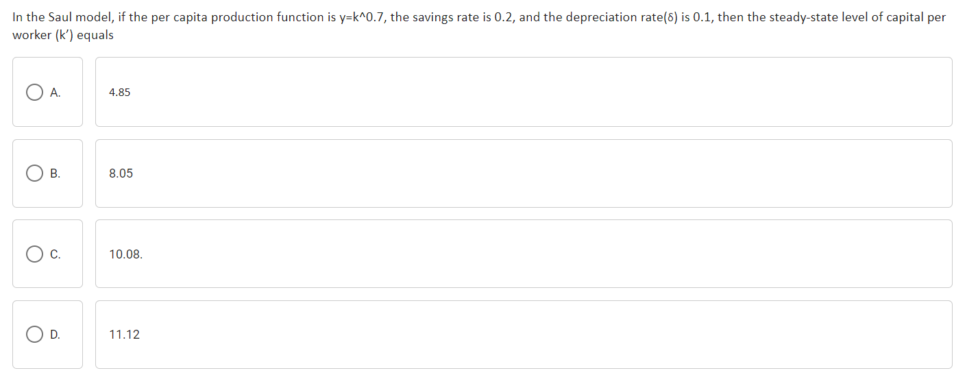 Solved In the Saul model, if the per capita production | Chegg.com