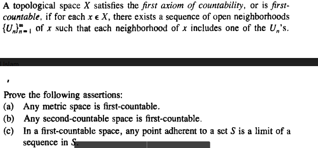 Solved A topological space X satisfies the first axiom of | Chegg.com