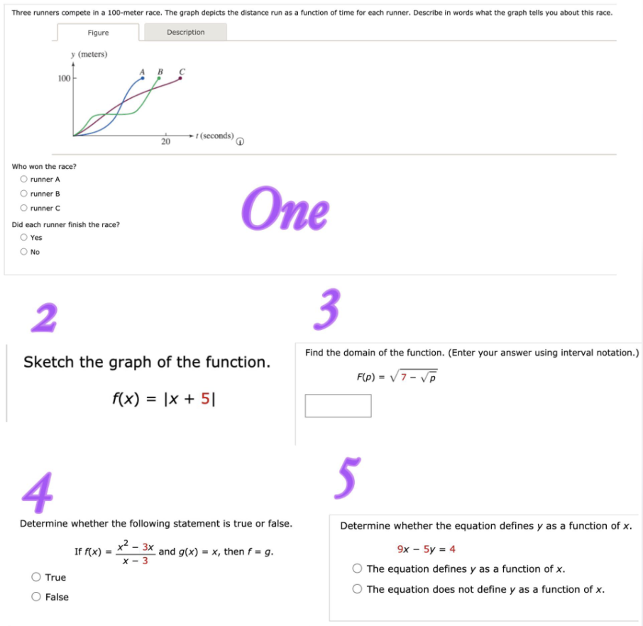 Solved Three runners compete in a 100-meter race. The graph | Chegg.com