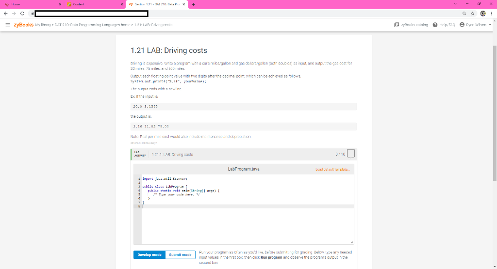 Solved x zy Sartin121.DAT 210: Due Pro e = zyBooks My | Chegg.com