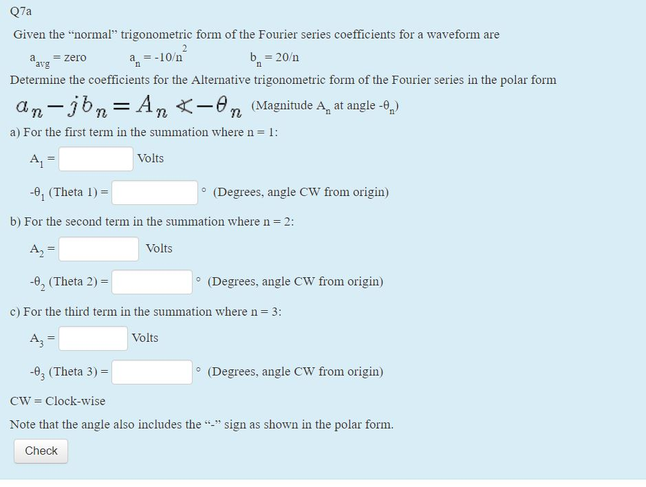 Solved Q7a Given the “normal” trigonometric form of the | Chegg.com