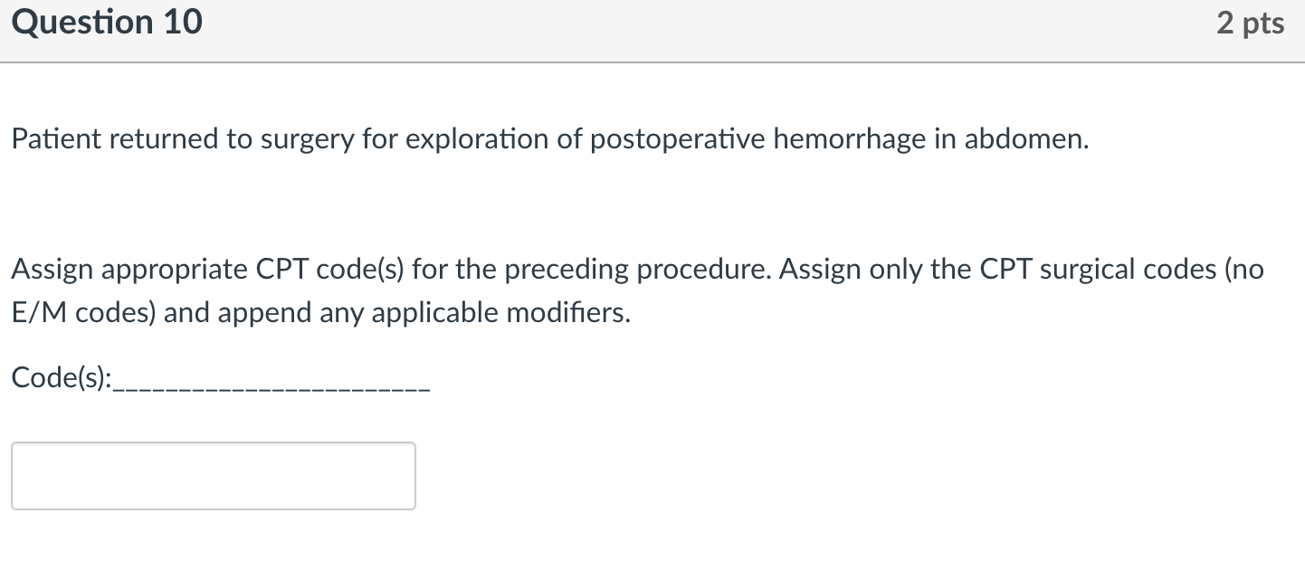 Solved nstructions: Assign appropriate CPT code(s) for the | Chegg.com