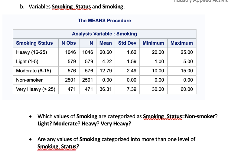 Solved b. Variables Smoking Status and Smoking: - Which | Chegg.com