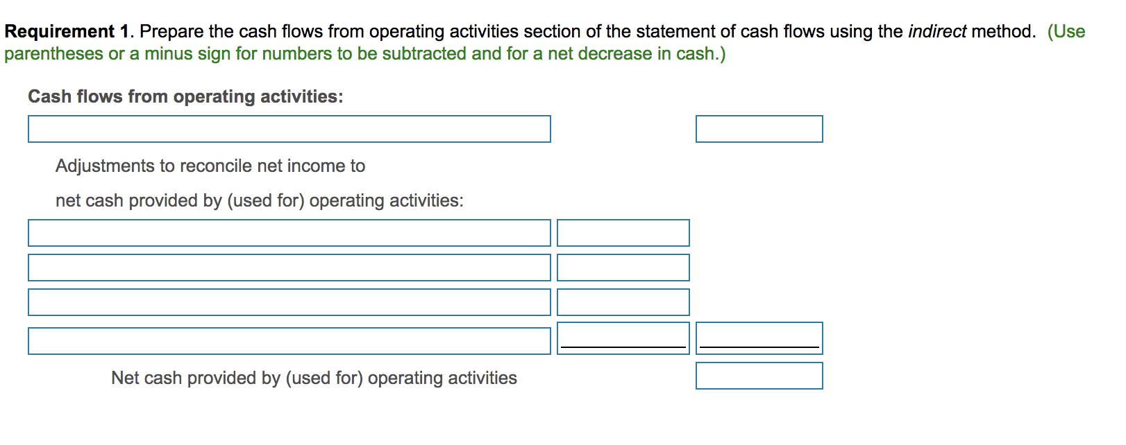Solved Requirement 1. Prepare the cash flows from operating | Chegg.com