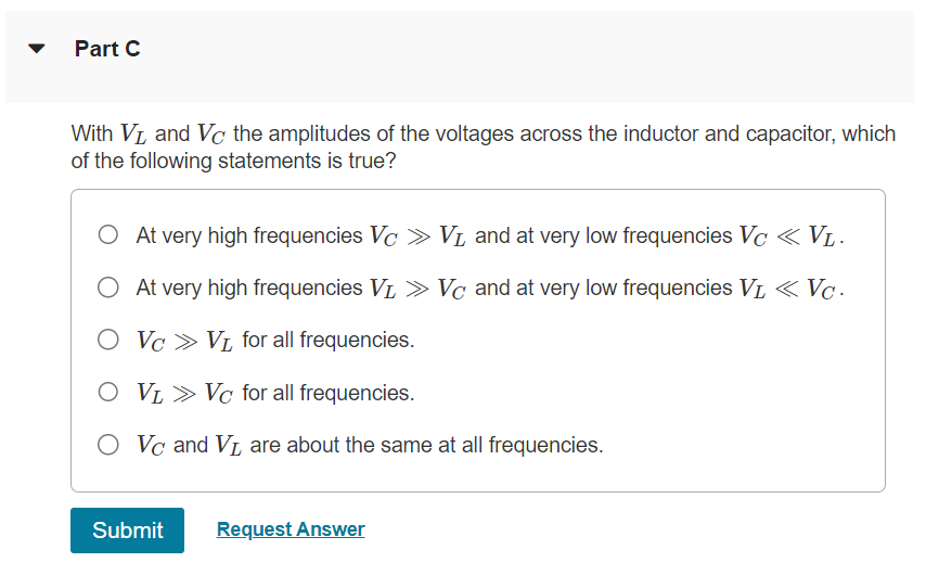 Solved Learning Goal: To understand why a series L-C circuit | Chegg.com