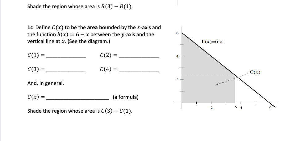 Solved Shade the region whose area is B(3)−B(1). 1c Define | Chegg.com