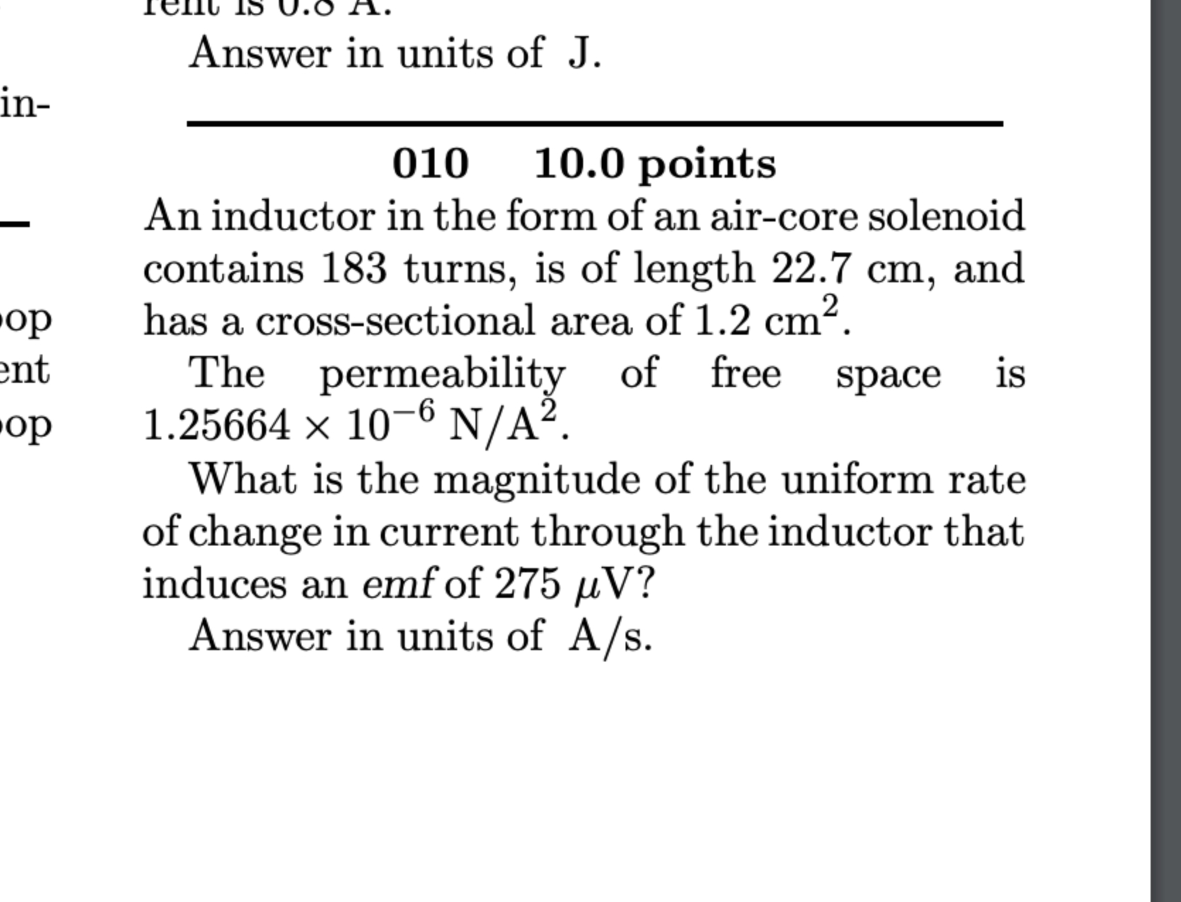 Solved Answer in units of J .010,10.0 ﻿pointsAn inductor in | Chegg.com
