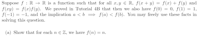 Solved Suppose f:R→R is a function such that for all | Chegg.com