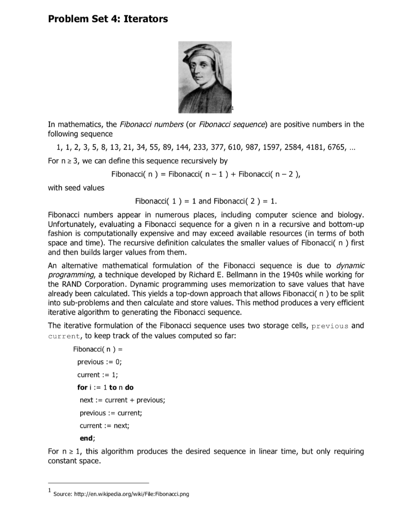 Solved Problem Set 4: Iterators In mathematics, the | Chegg.com